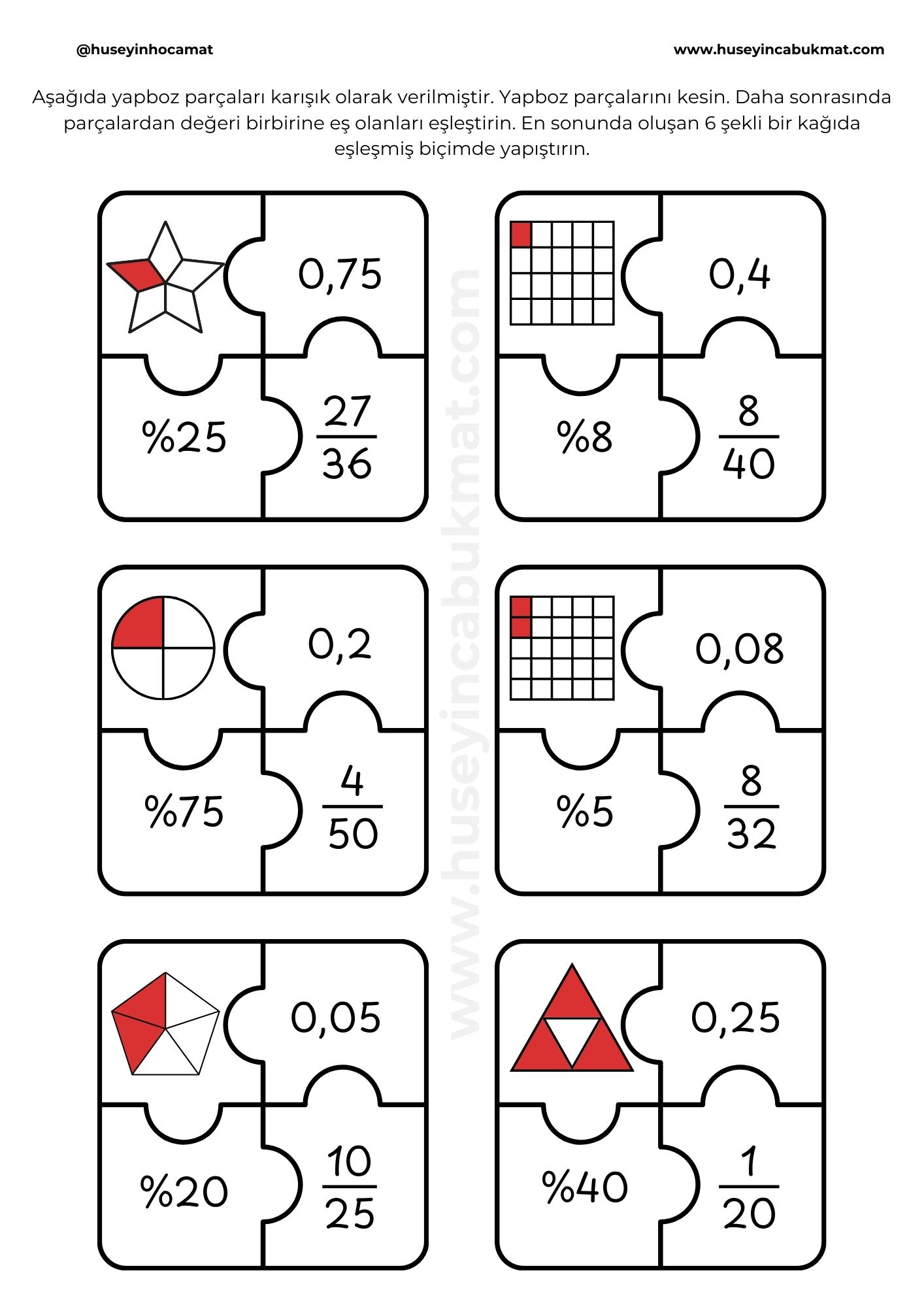 Yüzdeler Yapboz Etkinliği | Hüseyin Çabuk Matematik
